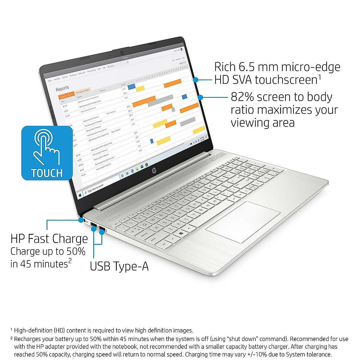 HP LAPTOP 15.6 inchesHD Touch AMD Ryzen 3 3250U 8 256GB SSD 15-ef1020nr (Renewed)