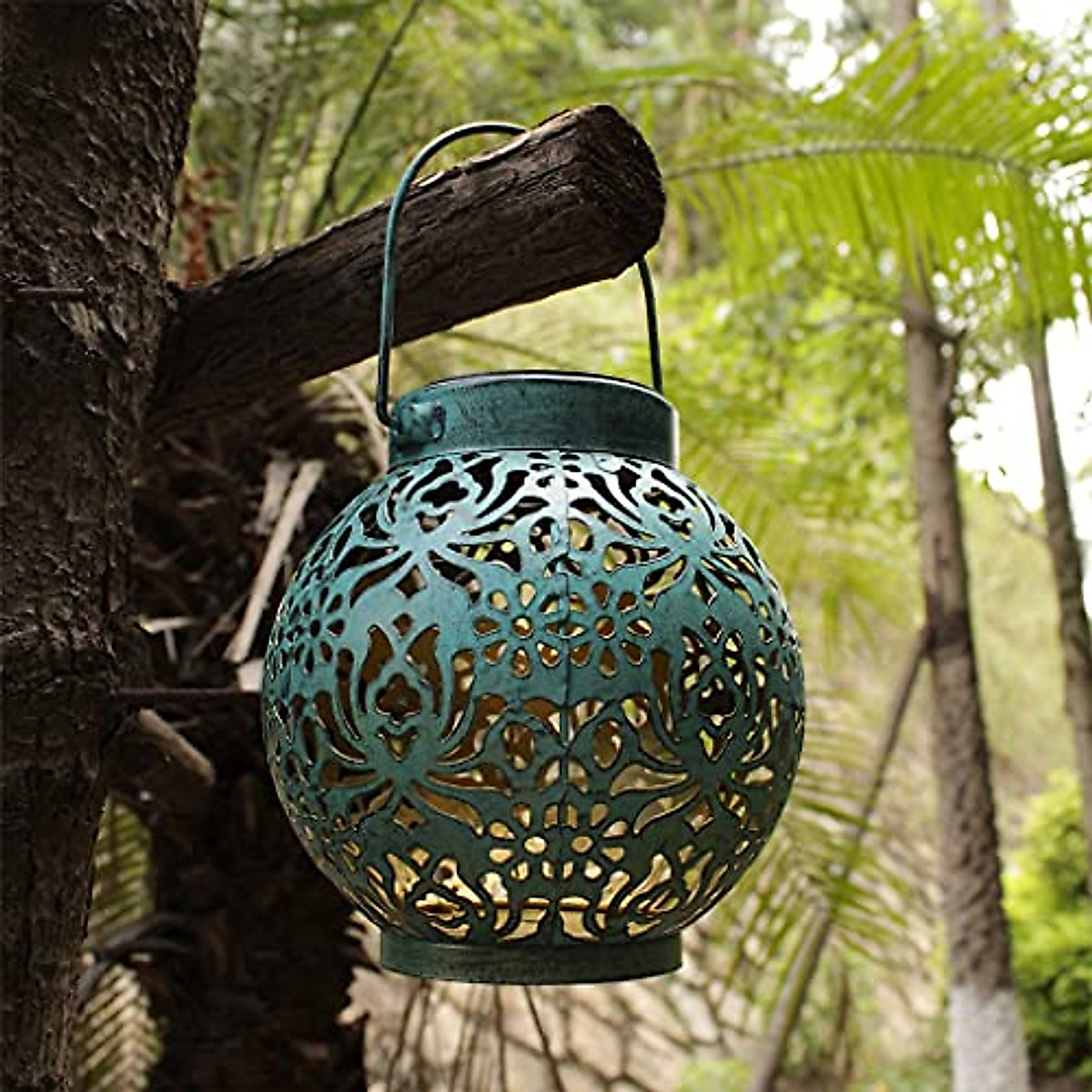 DJASM 2pcs Outdoor Waterproof Solar Lamp Led Hanging Lantern Light for Home Garden Yard Pathway Retro Hollow Solar Powered Decoration Light