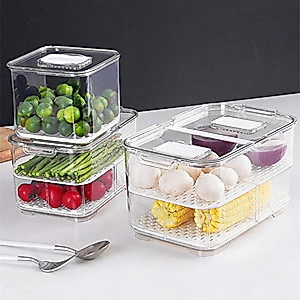 SANNO Refrigerator Food Storage Containers Stay Fresh,Food Storage Container Bin Stackable Refrigerator Freezer Organizer Fresh Keeper Drawers with Vented Lids and Removable Drain Tray