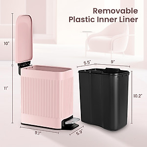 Cesun Small Pink Trash Can for Bathroom, 1.6 Gallon Stainless Steel Garbage Can with Lid, Step Pedal, Cute Wastebasket for Bathroom, Office, Bedroom, RV, Pink