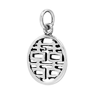 AeraVida Feng Shui Double Happiness Chinese Round .925 Sterling Silver Pendant Charm
