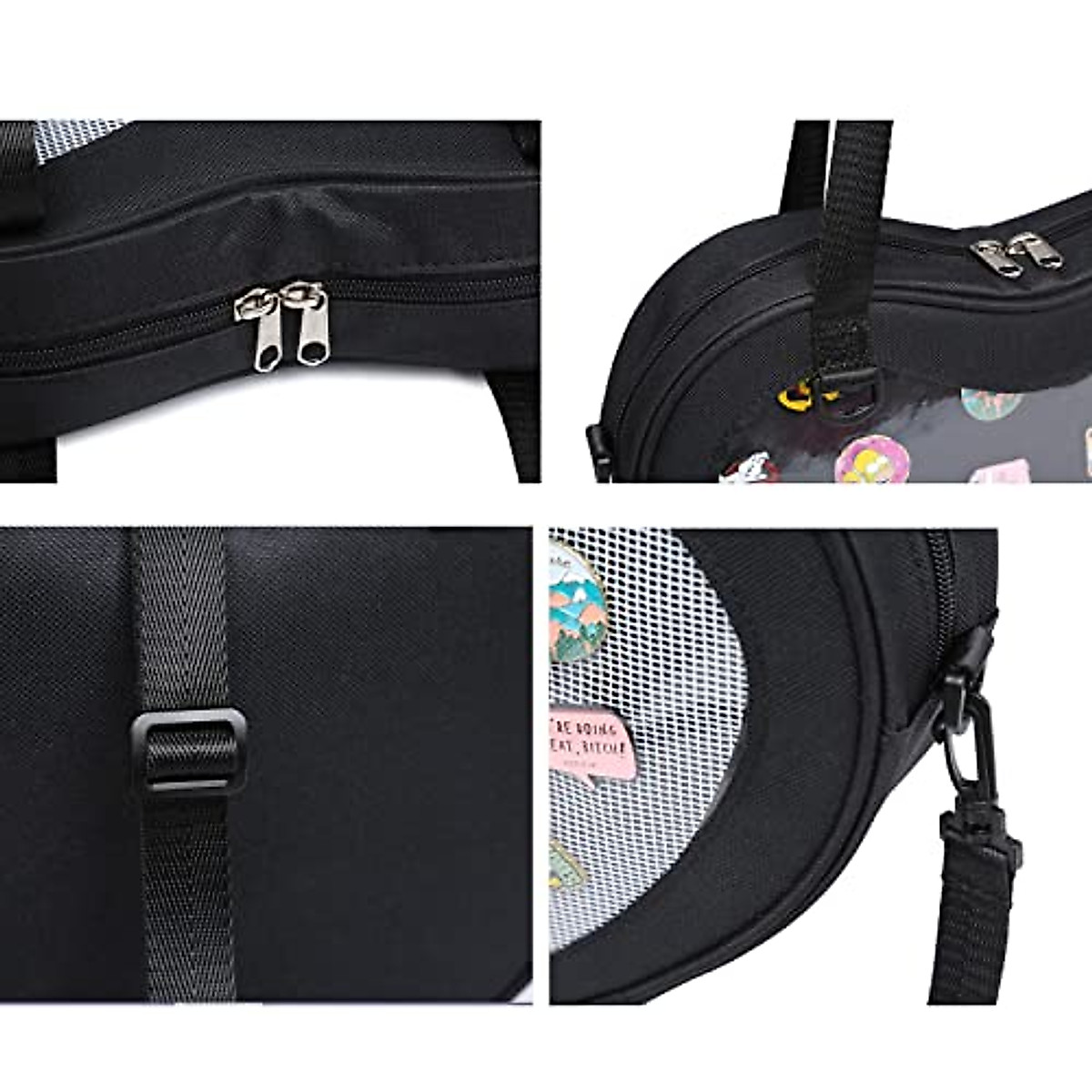 CHERRY SAUCE Heart Shaped Crossbody Purse Ita Bag JK Uniform Shoulder Bags for Anime Pins Display (CS2118-Black)