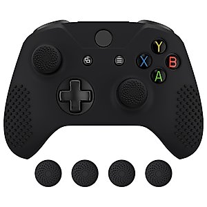 eXtremeRate Soft Anti-Slip Silicone Controller Cover Skins Thumb Grips Caps Protective Case for Xbox One X S Controller - Black