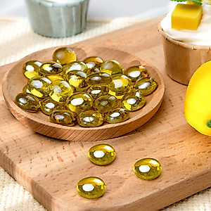 FUTUREPLUSX 1LB Yellow Flat Glass Marbles, Glass Beads Floral Pebbles Decorative Rocks Gold Gemstones Vase Fillers for Centerpieces Table Scatter Aquarium Fall Home Decor