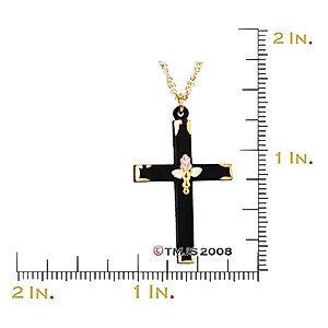 Black Powder Coated Cross Pendant Necklace, 10k Yellow Gold, 12k Green and Rose Gold Black Hills Gold Motif, 18"