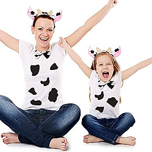 WILLBOND 5 Sheets Cow Felt Pads Adhesive Felt Circles with 1 Set Halloween Cow Ear Headband, Bow Tie and Cow Tail for Halloween DIY Costume, Over 6 Years
