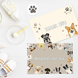 Whaline 48 Pack Cute Dog Thank You Cards Cartoon Greeting Cards with Envelopes & Stickers Blank Note Cards for Baby Shower Birthday Party Invitation Supplies