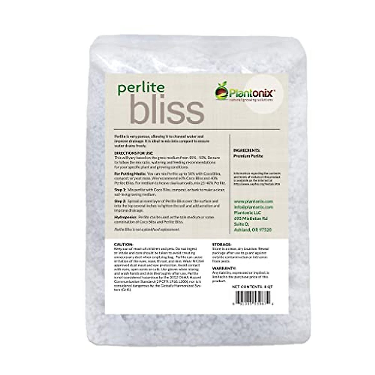 Organic Perlite Bliss - Horticultural Soil Amendment for Healthy Plants and Garden Soil! All Natural Perlite Improves Nutrient Absorption, Root Growth, and Water Drainage! (8 Quarts)