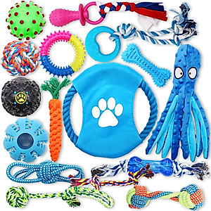 Puppy Dog Toys Set, 16pcs Dog Teething Chew Toys for Small Medium Large Dog, Dog Toys to Keep Them Busy, Interactive Dog Toothbrush Toys, Safe Training Dog Fun&Teeth Cleaning Toys (Mix Toys-16)