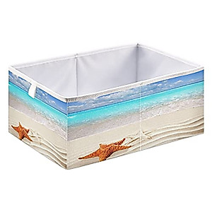 Kigai Summer Beach Starfish Bow Storage Box, Foldable Storage Bins, Decorative Closet Organizer Storage Boxes for Home