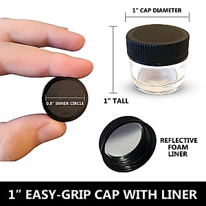 Midelo 100-Pack 5ml Thick Glass Jars with Reflective Foam Liner - Mini Refillable small containers with lids for Oil, Lip Balm, Wax, Cosmetics, Makeup, & More - Small jars with Black Airtight Lids