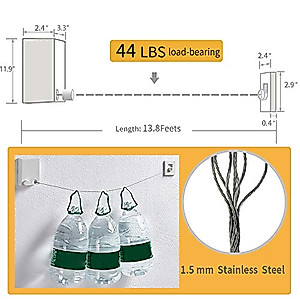 BESy Retractable Clothesline ABS case+Aluminum Dryer with Adjustable Stainless Steel Rope String Hotel Style Heavy Duty, Drill Free & Wall Mounted Method, 13.8 Feets,White
