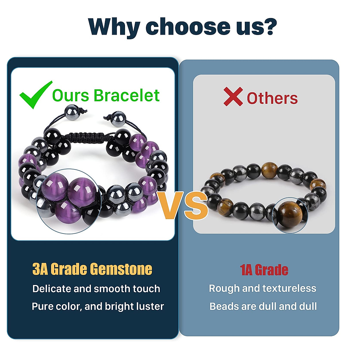 Amethyst Bracelet Triple Protection for Women Men, Purple Crystal Stone Bracelet Combine Hematite Black Obsidian, Enhance charisma and luck And Happiness, Handmade Bead Jewelry Bracelet