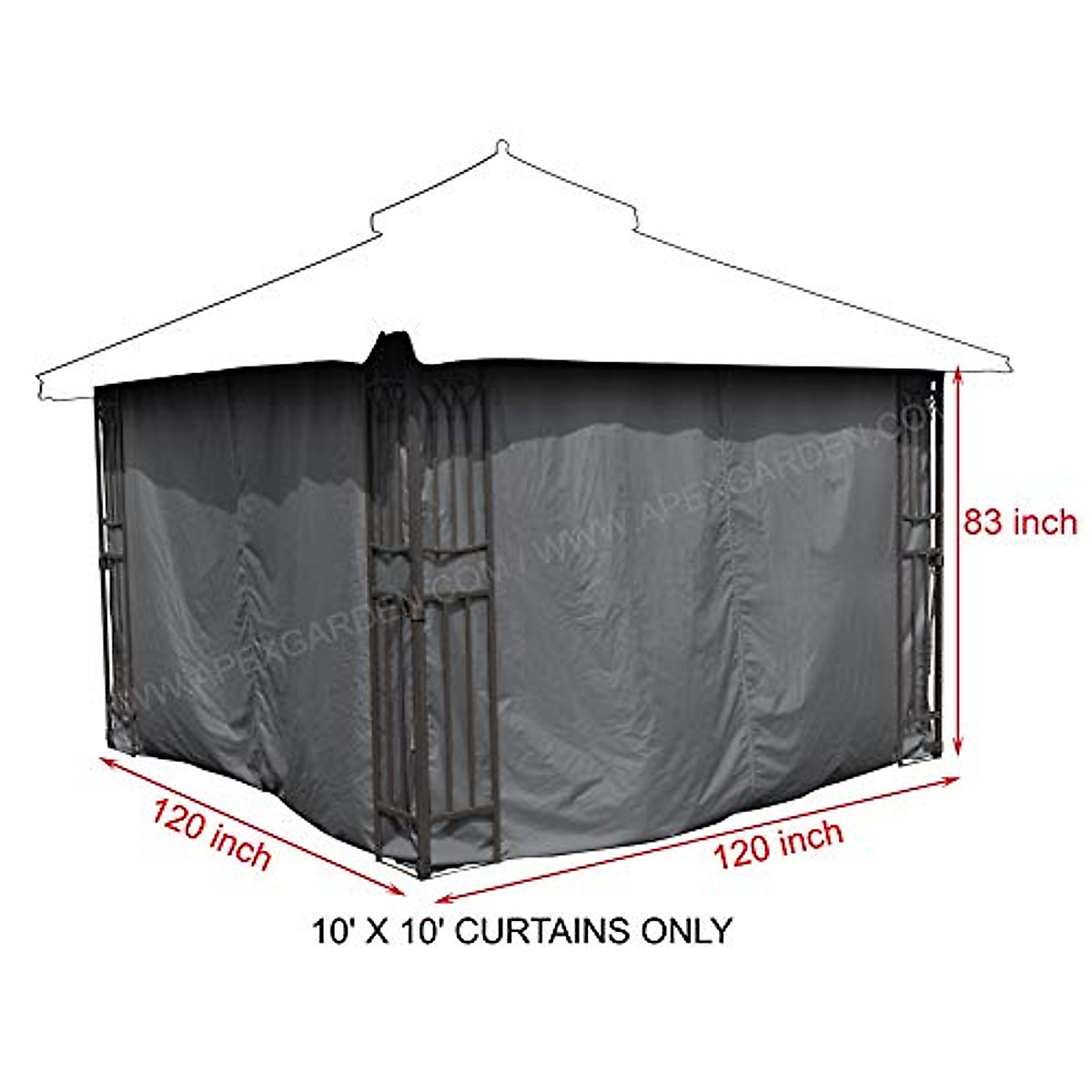 APEX GARDEN Four-Side Privacy Curtain Set for 10-Ft x 10-Ft Gazebo (10-ft x 10-ft, Charcoal)