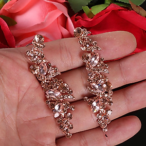 NLCAC Crystal Rose Gold Chandelier Earring Leaf Pendant Peach Earrings Dangle for Women