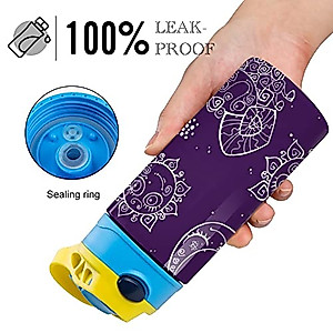 Thermos Cup 500Ml Sun Moon Insulated Water Bottle With Straw For Sports And Travel 7.5x2.7 in