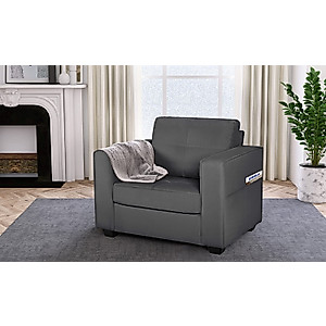 TYBOATLE Accent Chair, 38.58" W Mid-Century Modern Linen Fabric Tufted Living Room Chair, Comfy Upholstered Reading Club Arm Chairs for Living Room, Bedroom, Office (Dark Grey)