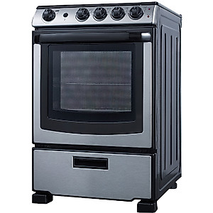 Summit Appliance REXH24RSS 24" Wide Electric Range and Convertible Hood Set, Push-to-turn Knobs, 4 Cooking Zones, Stainless Steel Hood, Adjustable Racks, Smooth Ceramic Glass Top, Boiler Tray