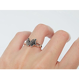 SOVATS Twist Ginkgo Leaf Ring For Women 925 Sterling Silver Oxizidize Surface - Simple, Stylish &Trendy Nickel Free Ring, Size 6