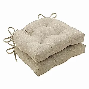 Pillow Perfect Tory Solid Indoor/Outdoor Reversible Patio Chairpad with Ties Weather and Fade Resistant, 15.5" x 16", Ivory, 2 Count