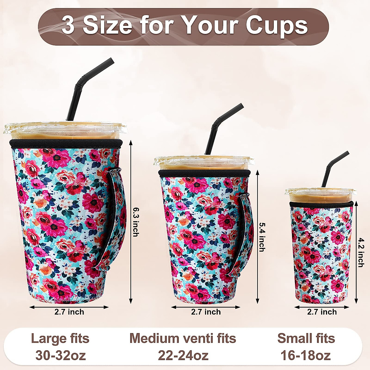 30 Pcs Reusable Iced Coffee Sleeve for Cold Beverages Cups Reusable Neoprene Insulator cup Sleeve with Handle Neoprene Holder Suitable for Hot And Cold Coffee or Ice Drink Fits 16-32oz Cups