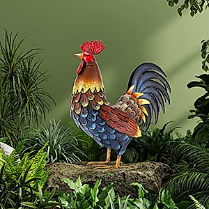 chisheen Rooster Decor Garden Statue Metal Chicken Yard Art Sculpture Outdoor Figurines