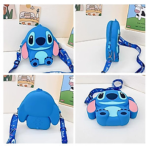 Kawaii Stitch Crossbody Bag with Adjustable Shoulder Strap, Handbag with Zipper Cute Anime Stitch Coin Wallet Purse Shoulder Bag Coin Pouch Accessories Money Bag for Students Teens Girls Boys -Blue