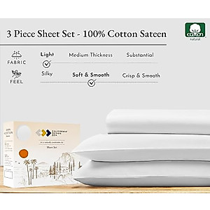 California Design Den Soft 100% Cotton Sheets Twin-XL Bed Sheet Set with Deep Pockets, 3 Pc Extra Long Twin Cooling Sheets with Sateen Weave (White)
