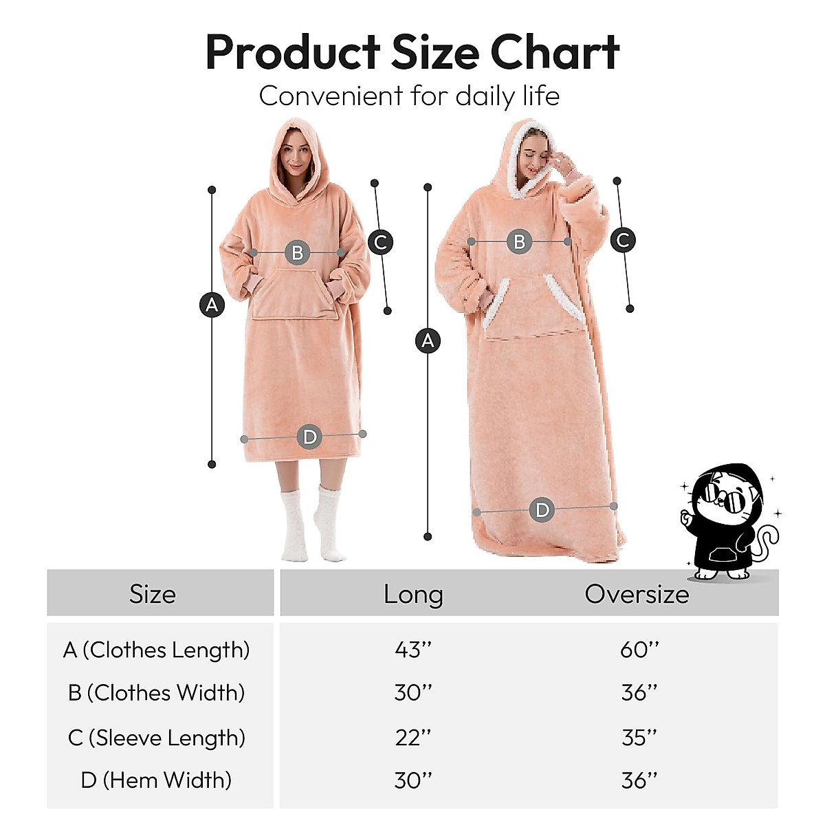 Wearable Blanket Hoodie for Women/Kids/Men, Oversized & Cozy Sherpa Lined Hoodie Sweatshirt Blanket(Pink,Long)