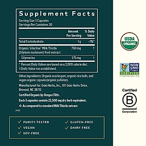 Gaia Herbs Milk Thistle - Liver Supplement & Cleanse Support for Maintaining Healthy Liver Function* - 60 Vegan Capsules (20-Day Supply)