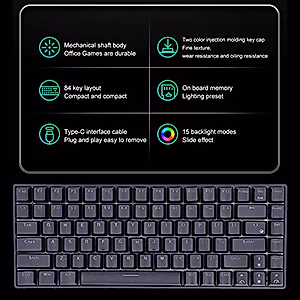 ciciglow Mechanical Gaming Keyboard, Portable 84 Keys USB C Keypads with RGB Backlight Light for PC Gamers Laptop Work，Wired Keyboards with Type C Port(Black)