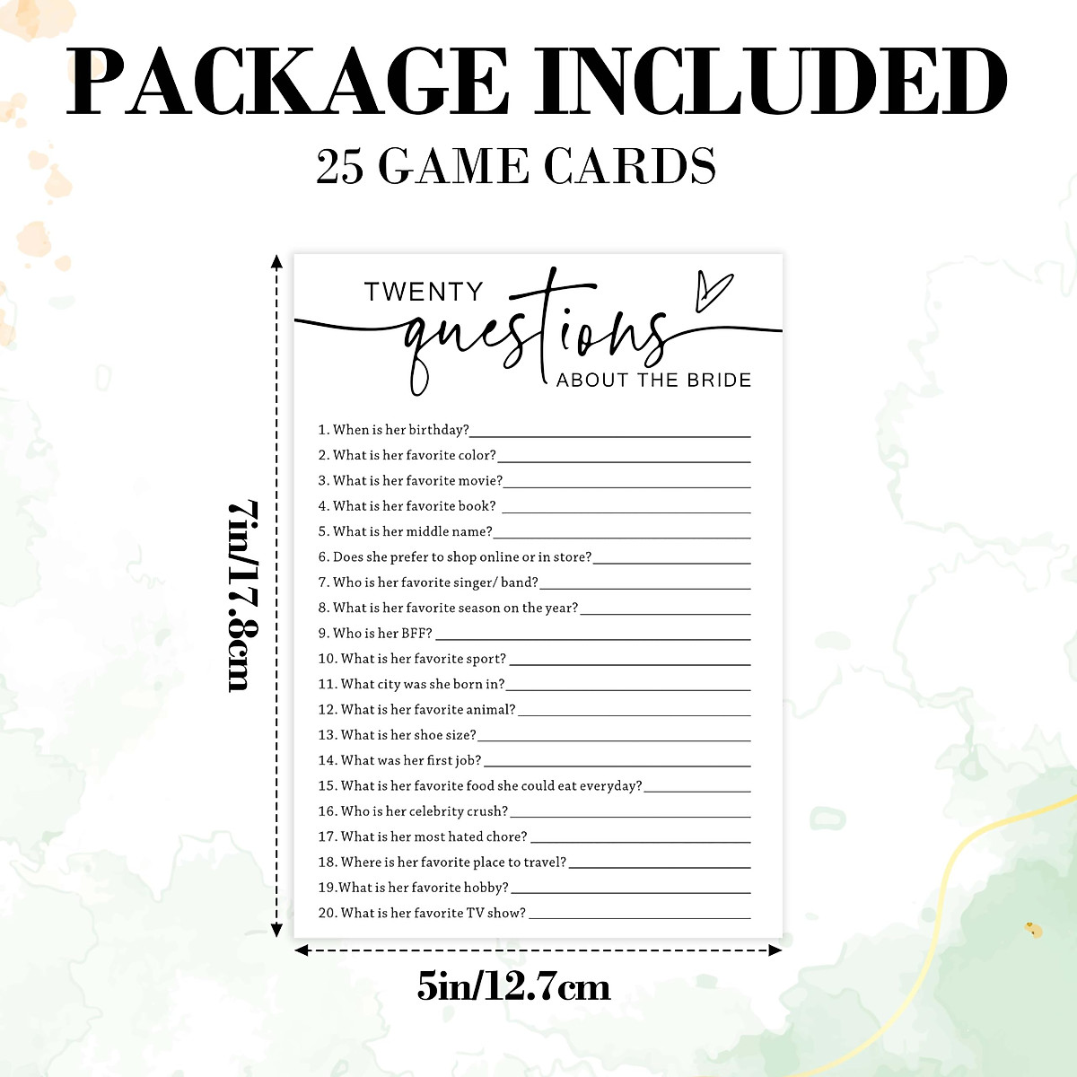 ZIIUFRN Bridal Shower Games, Twenty Questions About The Bride, 5x7 Inches, Fun and Hilarious Games for Bridal Shower, Wedding Shower, Bachelorette Party Decorations Supplies -A05