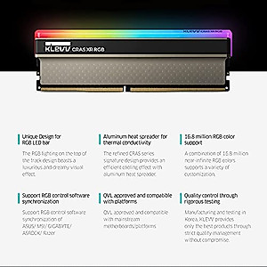 KLEVV CRAS XR RGB DDR4 16GB (2x8GB) 4000MHz CL19 1.4V Gaming Desktop Ram Memory SK Hynix Chip XMP 2.0 Ready (KD48GU880-40B190Z)