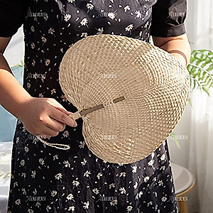 AUEAR, Natural Raffia Hand Fans Handmade Handheld Weaving Fan Wedding Palm Leaf Hand Fan for Summer Cooling Farmhouse Wall Party Home Decoration (Chinese Style A)
