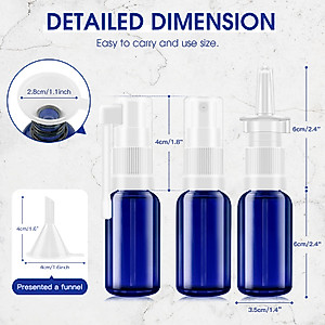FZENeast Nasal Spray Bottle, 6 Pcs 30ML/1oz Glass Refillable Continuous Fine Mister Spray Bottles, Small Empty Nasal Sprayer with Different Sprayers, Funnels, Travel Clips and Labels(Blue)