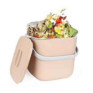 ASelected 2 Sets Kitchen Food Waste Compost Caddy Bin, Countertop Bin, 6.5L, for Food Waste Recycling, Plastic Container with Removable Filter Inner Bucket, with Lid and Handle, Light Coffee