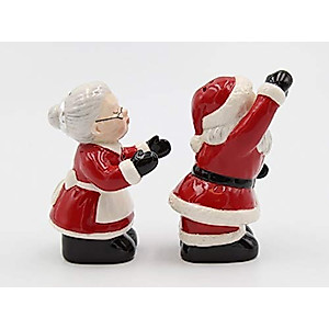 Fine Ceramic Kissing Santa & Mrs. Claus Under the Mistle Salt & Pepper Shakers Set, 3-3/8"
