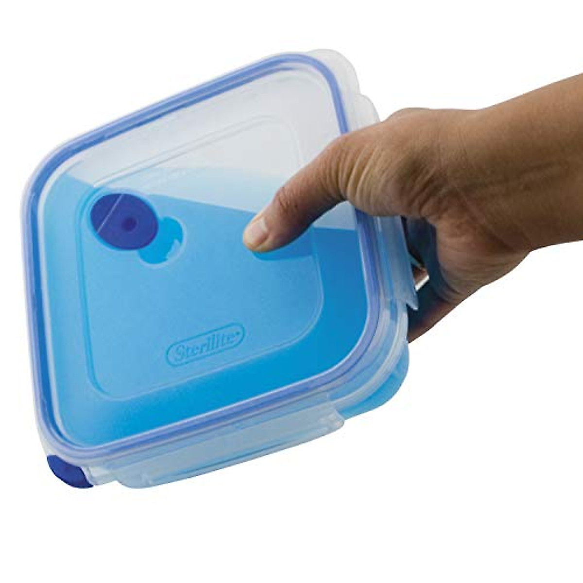 Sterilite Ultra-Seal 5.7 Cup Food Storage Container, See-Through Lid & Base with Blue Accents, 6-Pack