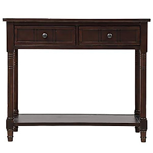 Merax LUMISOL 35.43" Accent Console Table, Entryway Sofa Table with 2 Drawers and Bottom Shelf, Easy Assembly, Espresso