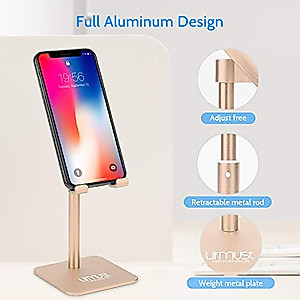 Urmust Cell Phone Stand Height Angle Adjustable Phone Stand for Desk Phone Holder for Office Compatible with iPhone 14 13 12 11 Pro Max X Xr 8 Plus 7 6 (Gold)