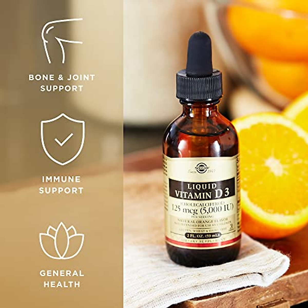 Solgar Liquid Vitamin D3 125 mcg (5,000 IU) - 2 fl oz, Pack of 2 - Natural Orange Flavor - Helps Maintain Healthy Bones & Teeth - Immune System Support - Gluten & Dairy Free - 118 Total Servings