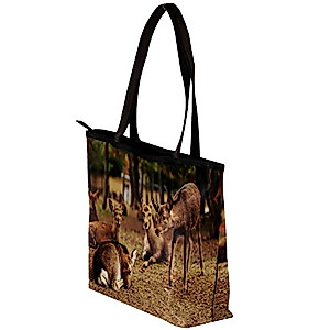 Women's Large Size Canvas Shoulder Bag Hobo Crossbody Handbag Casual Tote, Lovely Animal Deer