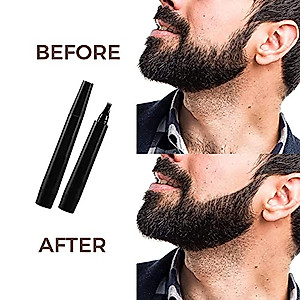 Beard Pencil Filler for Men, 2 Pack, Eyebrow Pen, Beard Filling Pen Kit - WaterProof, Long Lasting Coverage - Beard, Moustache, Eyebrows, Beard Dye for Men, Bristle Brush (2 pcs Black)…