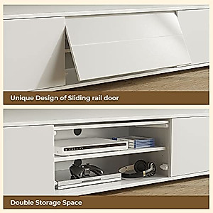 Rolanstar TV Stand with LED Lights & Power Outlet, Modern Entertainment Center for 32/43/50/55/65 Inchs TVs, TV Table, Universal Gaming LED TV Media stand with Storage Cabinet and Large Storage, White