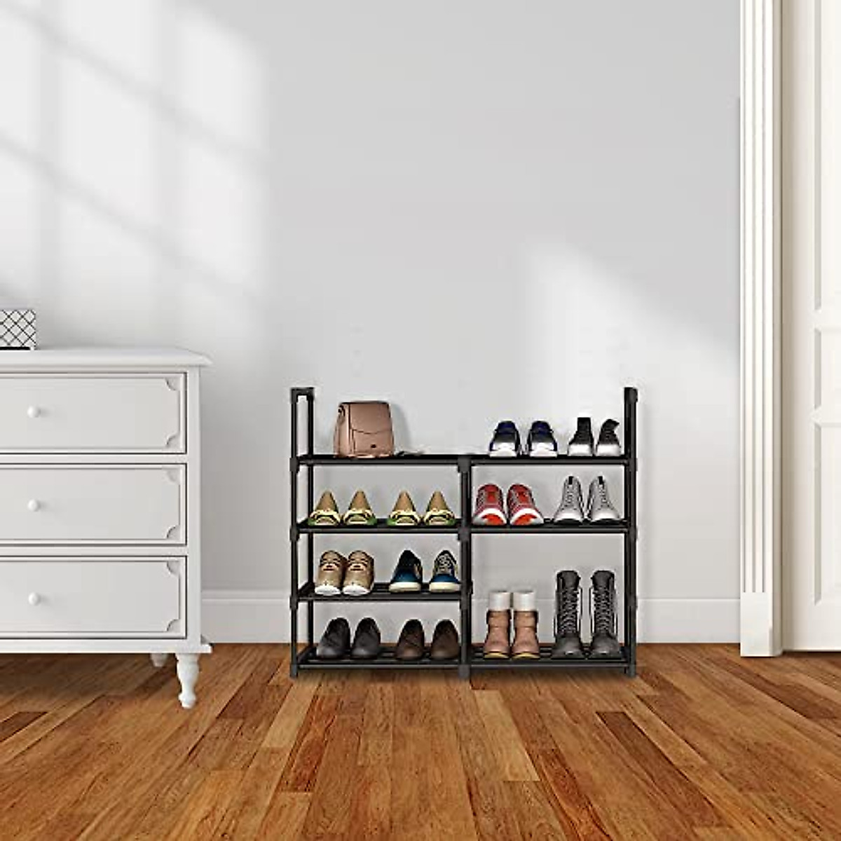 MYITYARD 4 Tier Shoe Rack, Free Standing Shoe Storage Organizer, Detachable Stackable Metal Stand Shelf for Entryway, Closet, Clothing Room, Black