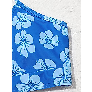 COZYEASE Girls' 3 Piece Set Floral Print Bikini Swimsuit with Drawstring Beach Skirt Cute Ruched Bathing Suit Blue 12 Years