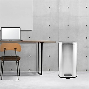 Increkid 8 Gal Trash Can, Stainless Steel Garbage Can with Lid, Step-on Rubbish Bin for Kitchen w/Removable Plastic Inner Bucket, Metal Pedal, Dustbin for Bedroom Livingroom Home Office (Silver)