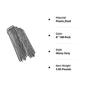 GROWNEER 100 Packs 6 Inches Heavy Duty 11 Gauge Galvanized Steel Garden Stakes Staples Securing Pegs for Securing Weed Fabric Landscape Fabric Netting Ground Sheets and Fleece