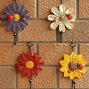 qiguch66 Wall Hooks for Home Kitchen Bathroom, Creative Household Ladybug Flower Resin Keys Coat Hat Wall Hook Home Decoration - White