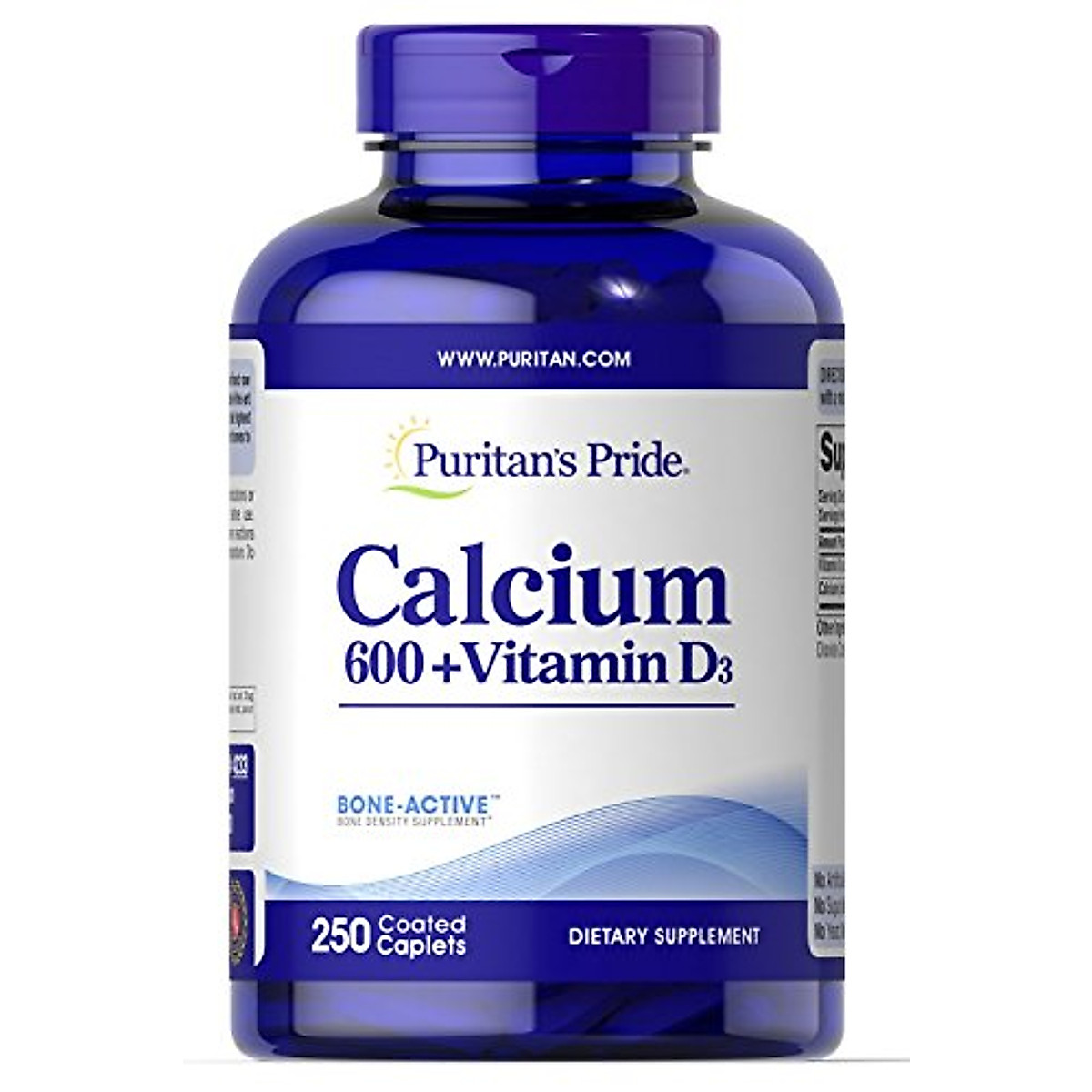 Calcium Carbonate 600 mg + Vitamin D 3.125 mcg (125 IU), Supports Bone Health, 250 Count by Puritan's Pride (No Model)
